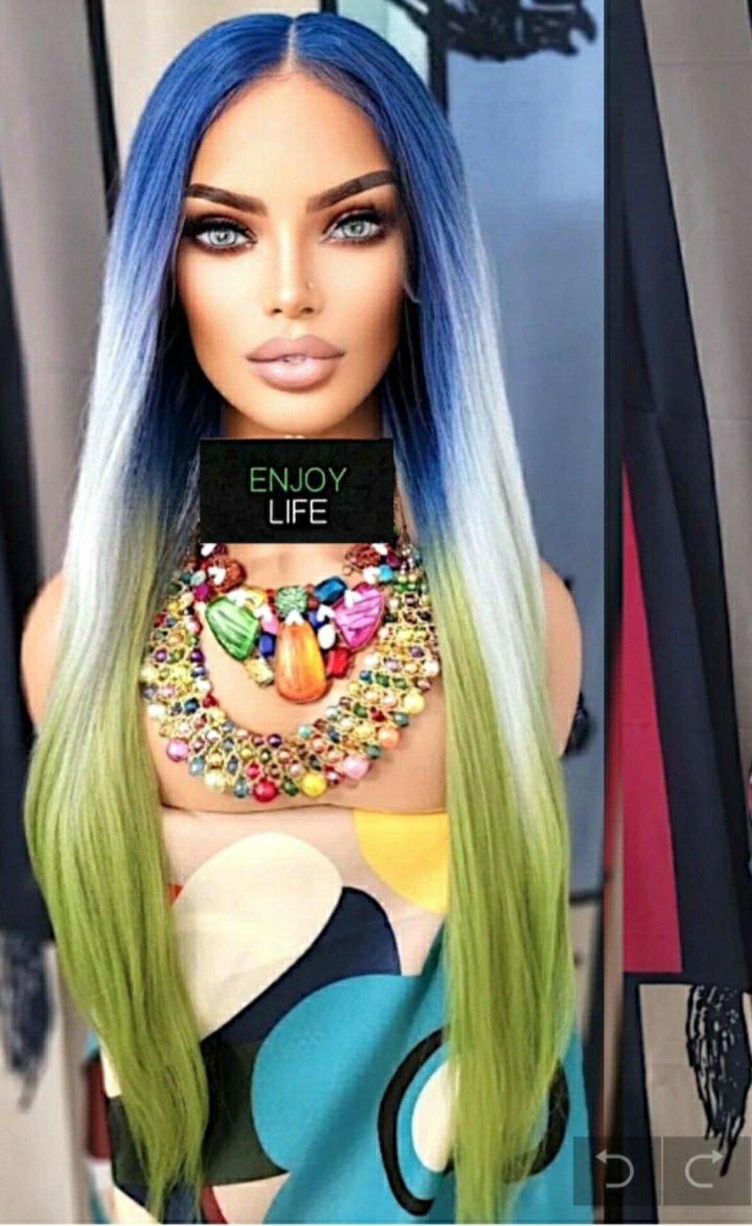 Silver Platinum Blue Green Straight Hd Lace Front Wig - Etsy