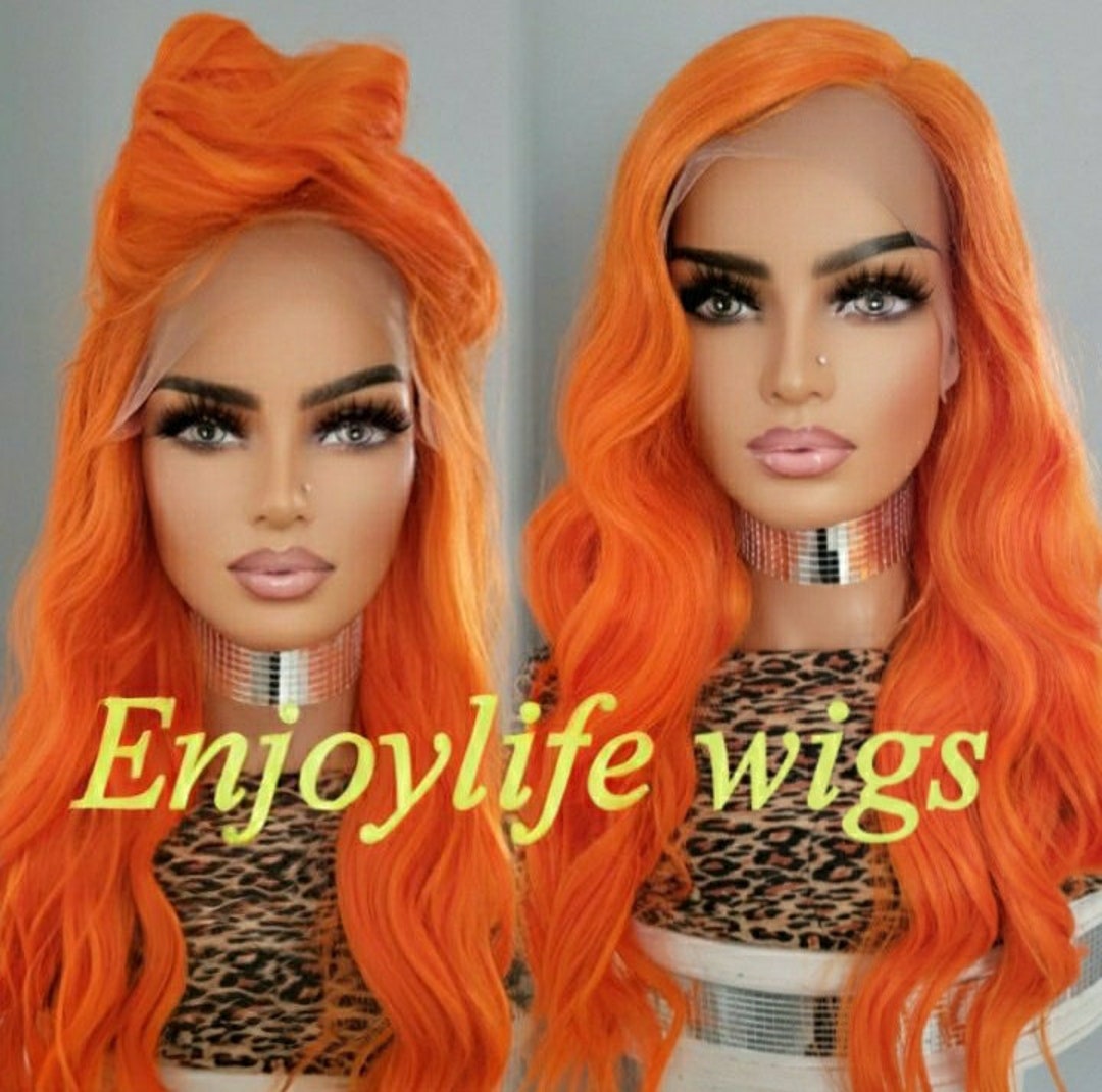 Deep Orange Tangerine Dream Wavy Hd Lace Front Wig Natural Looking and ...