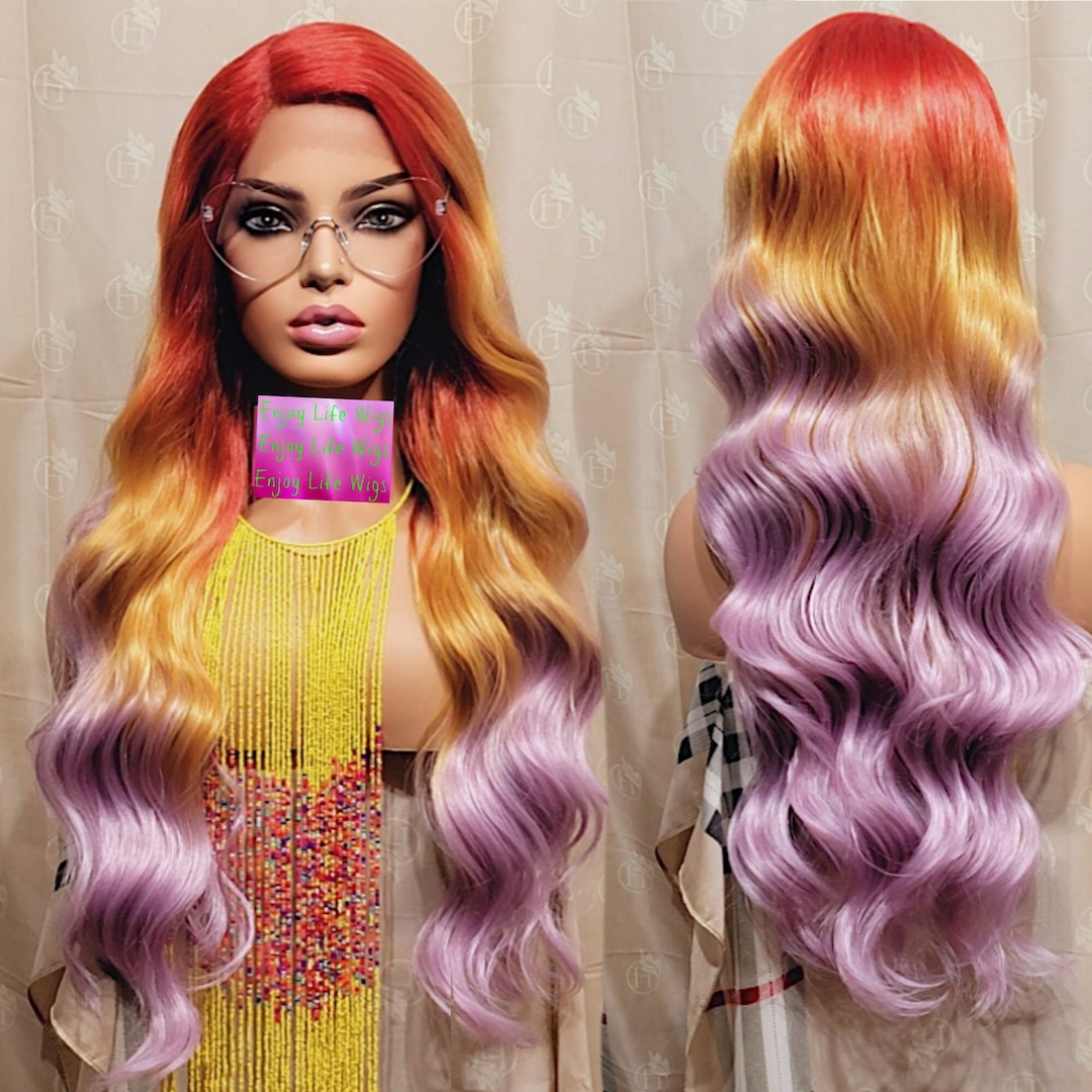 Wavy Balayage Ombre Fire Orange Dipped Lavender H.D Lace Front Wig - Etsy