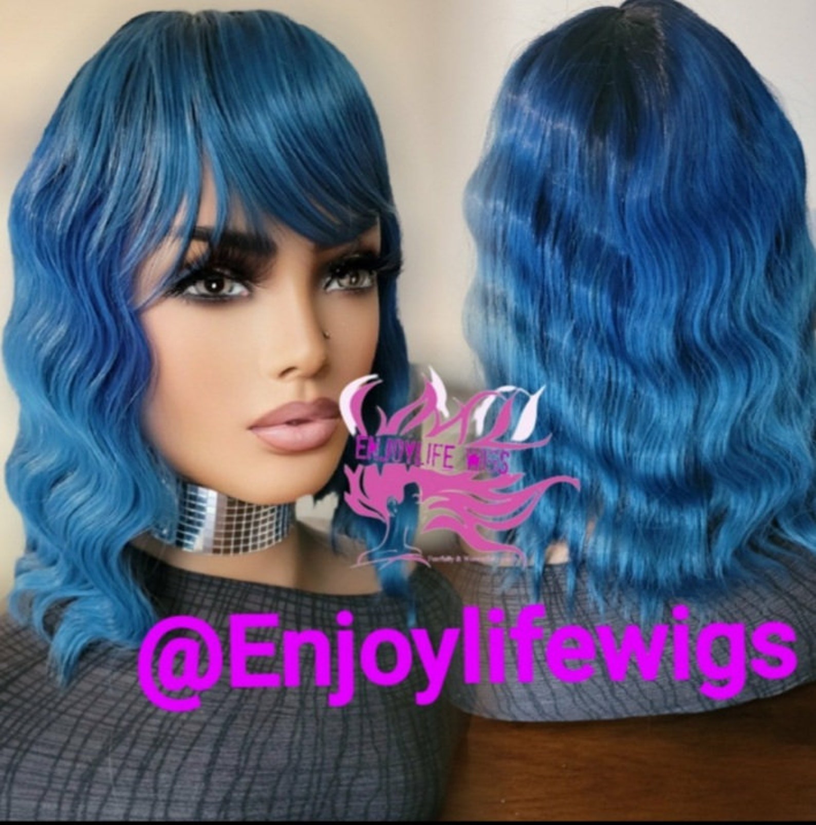 Triple Blue Wavy Side Part Natural Looking Wavy Wig. - Etsy