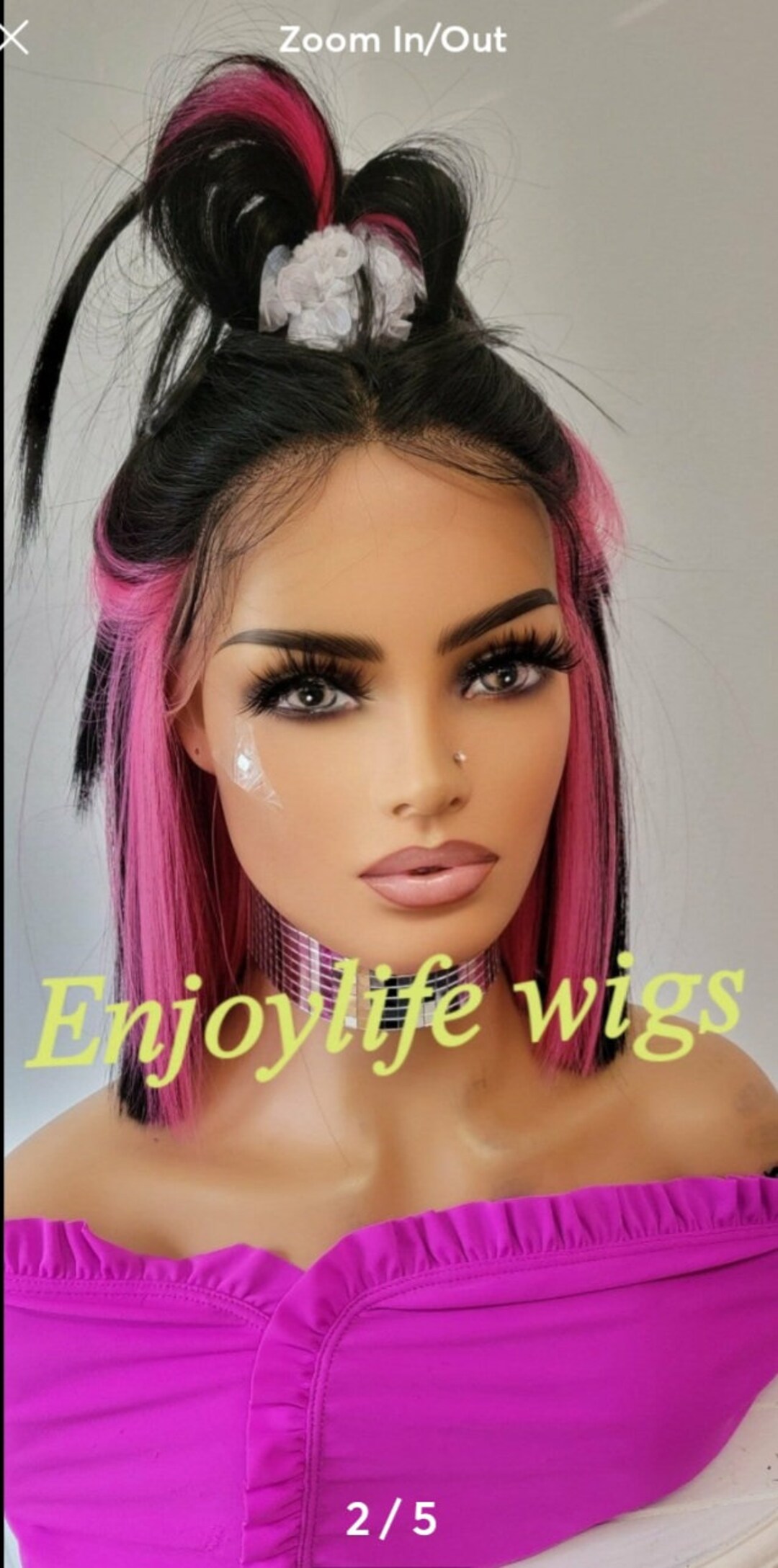 Black 3D Multi-color Pink Splash Short Bob Custom Dyed Straight Hd Lace ...