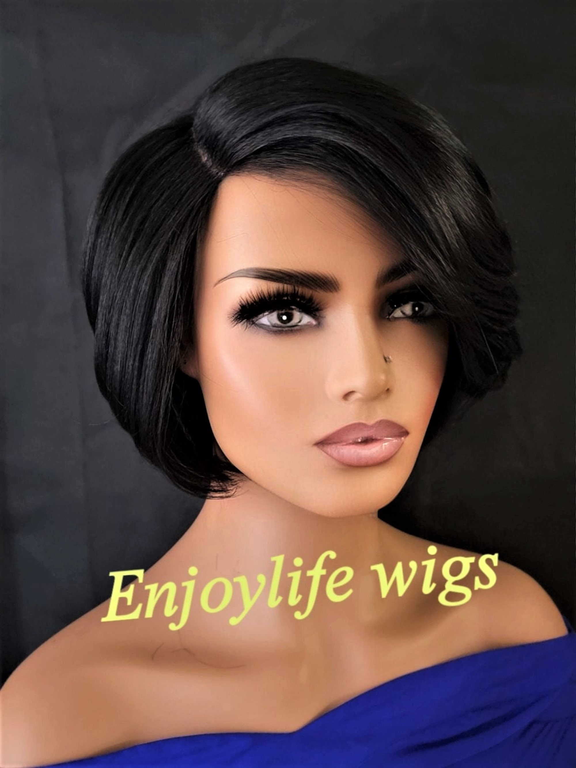 Black Natural Looking Side Part Wavy Bob Wig - Etsy