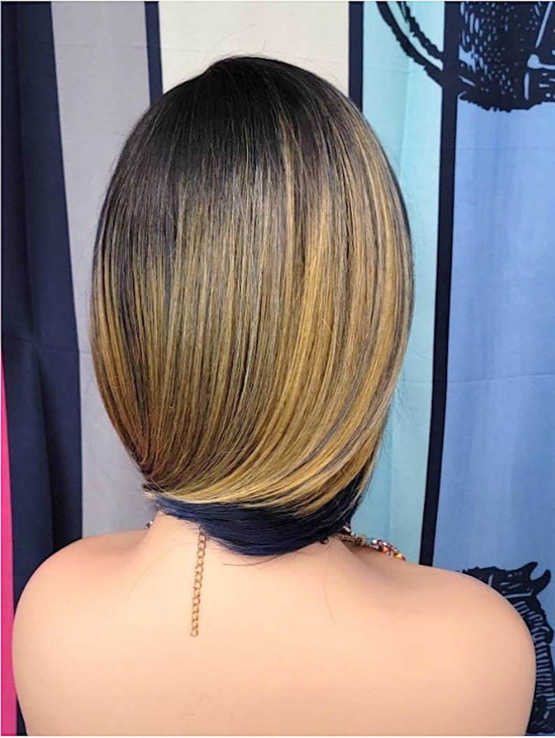 Royal Blue Sexy Side Part Swoop Bang H.d Bob Lace Frontal Wig - Etsy