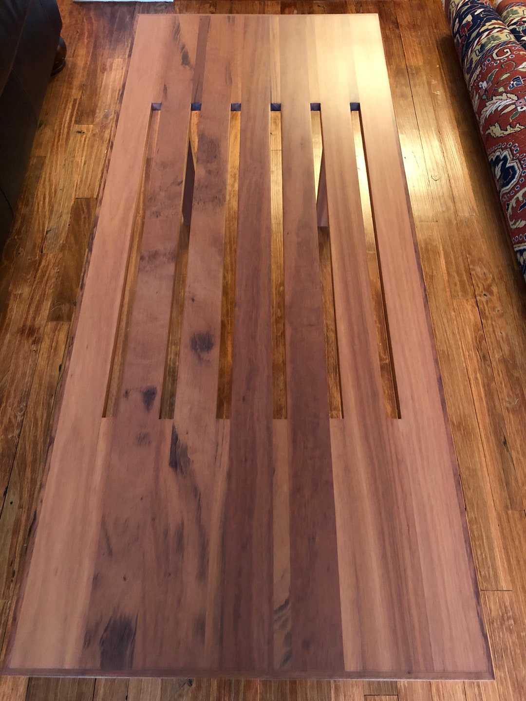Hand Made Solid Tiger Wood Slat Bench, Coffee Table, Plant Stand Hand ...