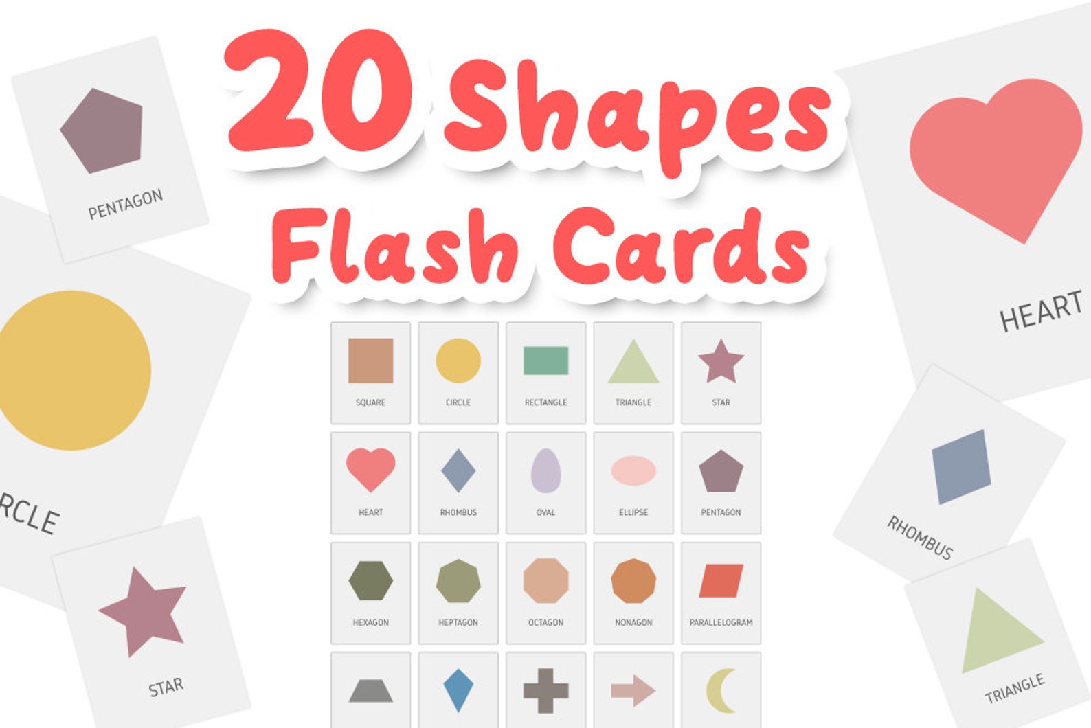 Shapes Flash Cards for Kids, Geometric Shapes for Kindergarten ...