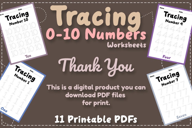 Tracing Number 1 to 10 Worksheets for Kindergarten, Preschool and ...