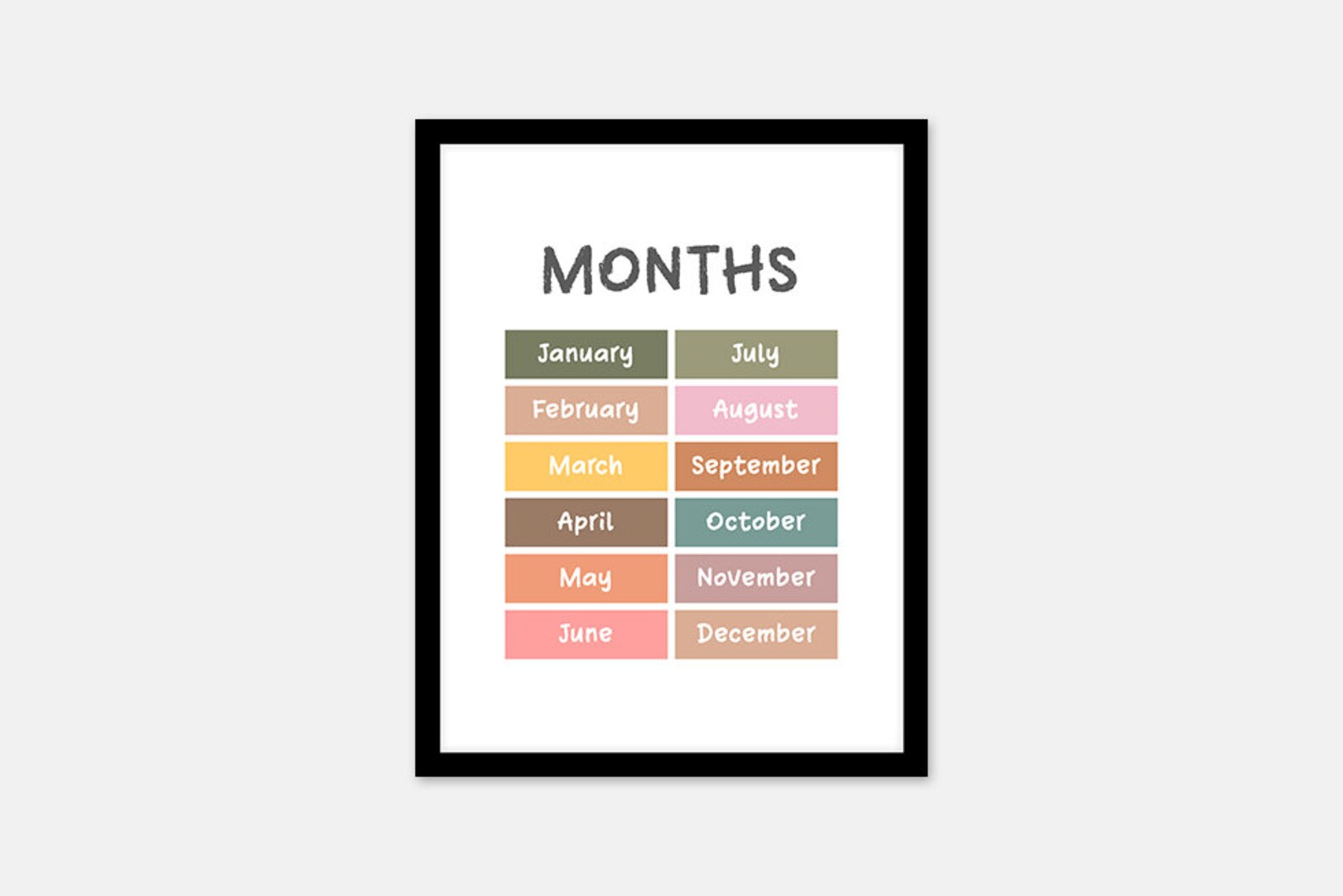 Months of the Year Poster for Kids Visual Learning Chart, Wall Art ...