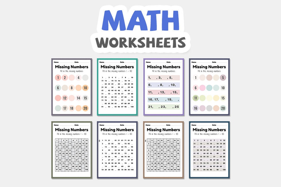 Math Worksheets Missing Numbers 1 to 100 Printable PDF Pages - Etsy