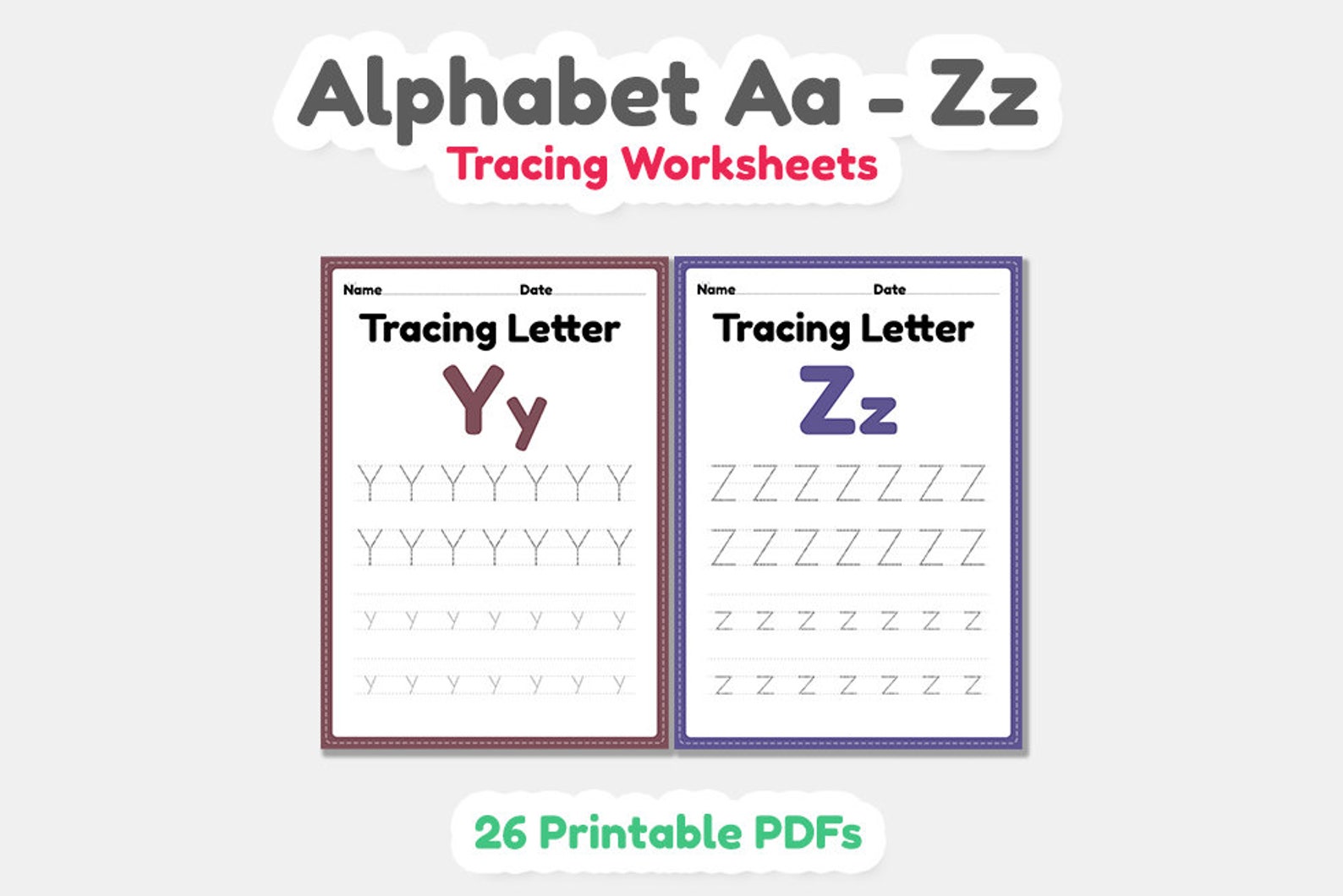 Alphabet Tracing Printable Letter Worksheets a to Z - Etsy