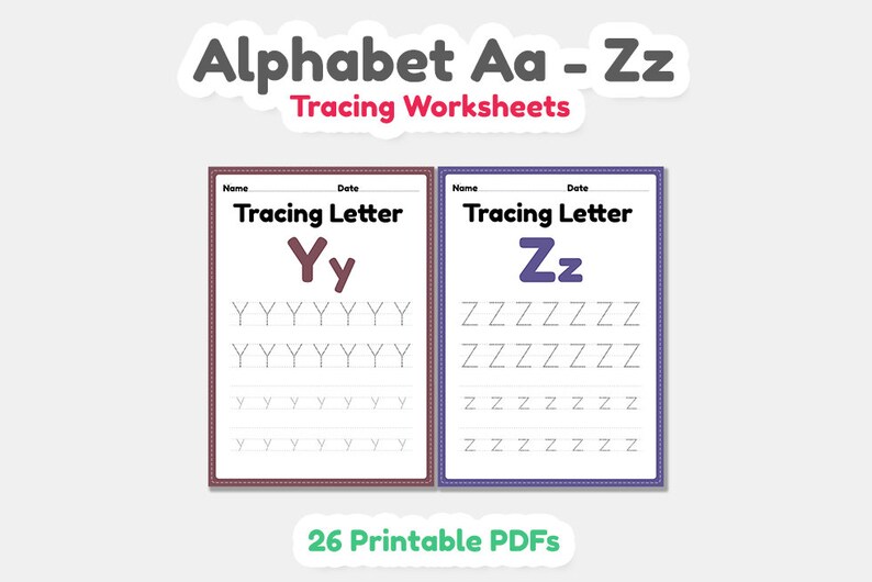 Alphabet Tracing Printable Letter Worksheets a to Z - Etsy