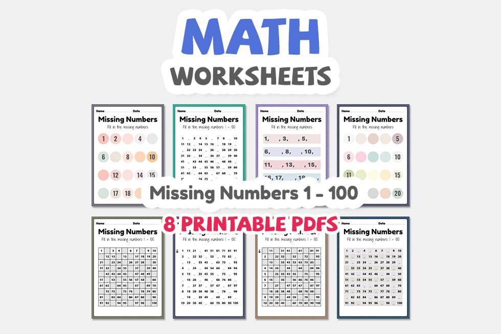 Math Worksheets Missing Numbers 1 to 100 Printable PDF Pages - Etsy