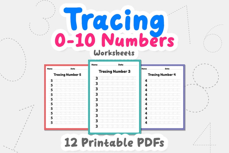 Tracing Number 1 to 10 Worksheets for Kindergarten, Preschool and ...