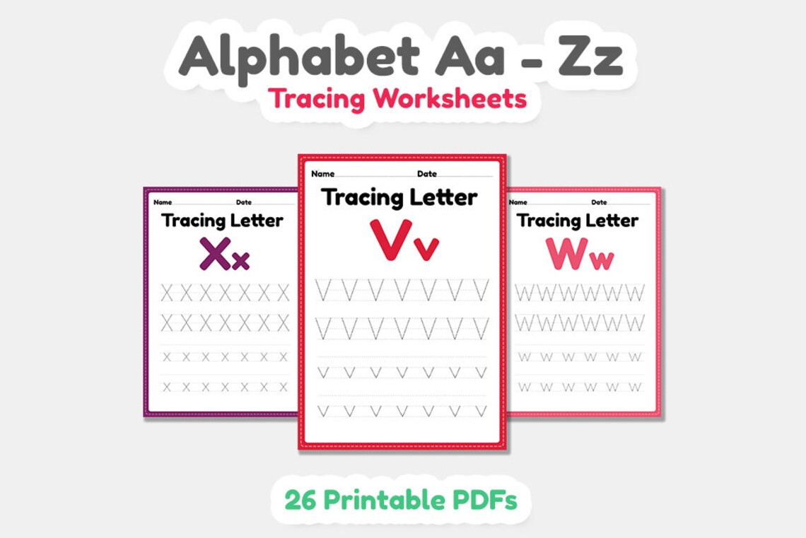 Alphabet Tracing Printable Letter Worksheets a to Z - Etsy