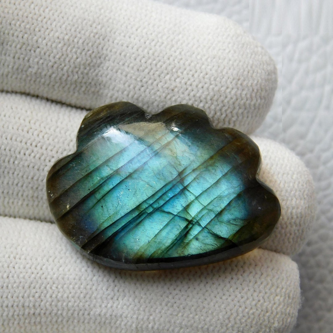 Blue Flash Labradorite Cabochon: Hand Carved Cloud Gemstone (32X23X8 Mm ...