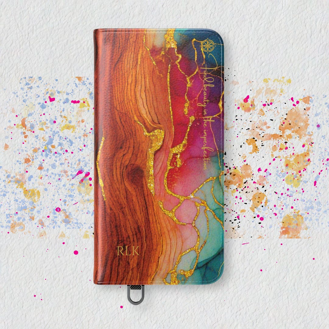 Kintsugi Flame Wallet Case Faux Leather Phone Folio With Card Slots ...