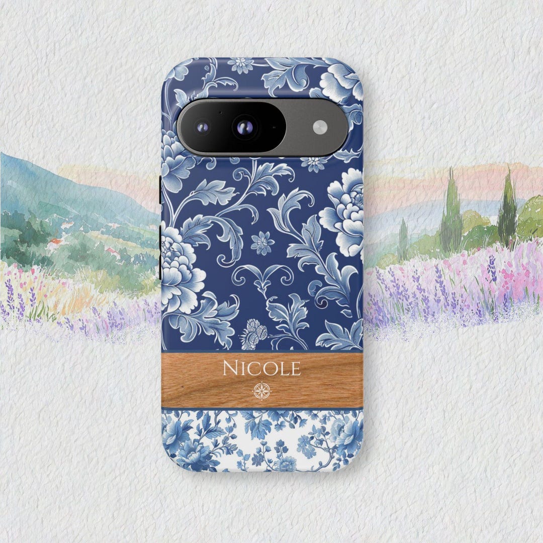 Blue Floral Vintage Baroque Phone Case, Personalized Fits iPhone Cell ...