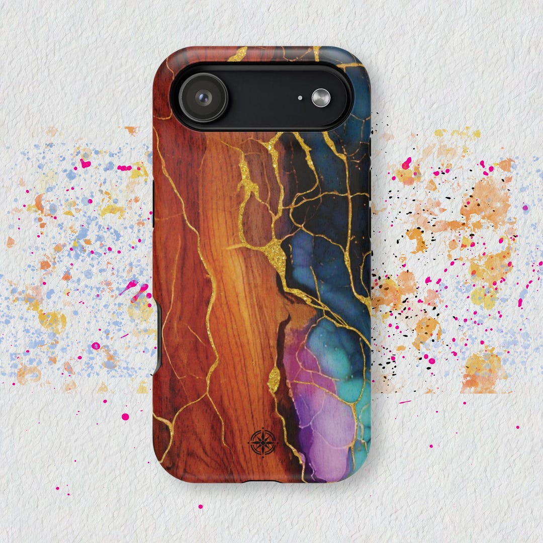 Colorful Magsafe® Friendly Phone Case: Kintsugi-wood Grain, Ink Art ...