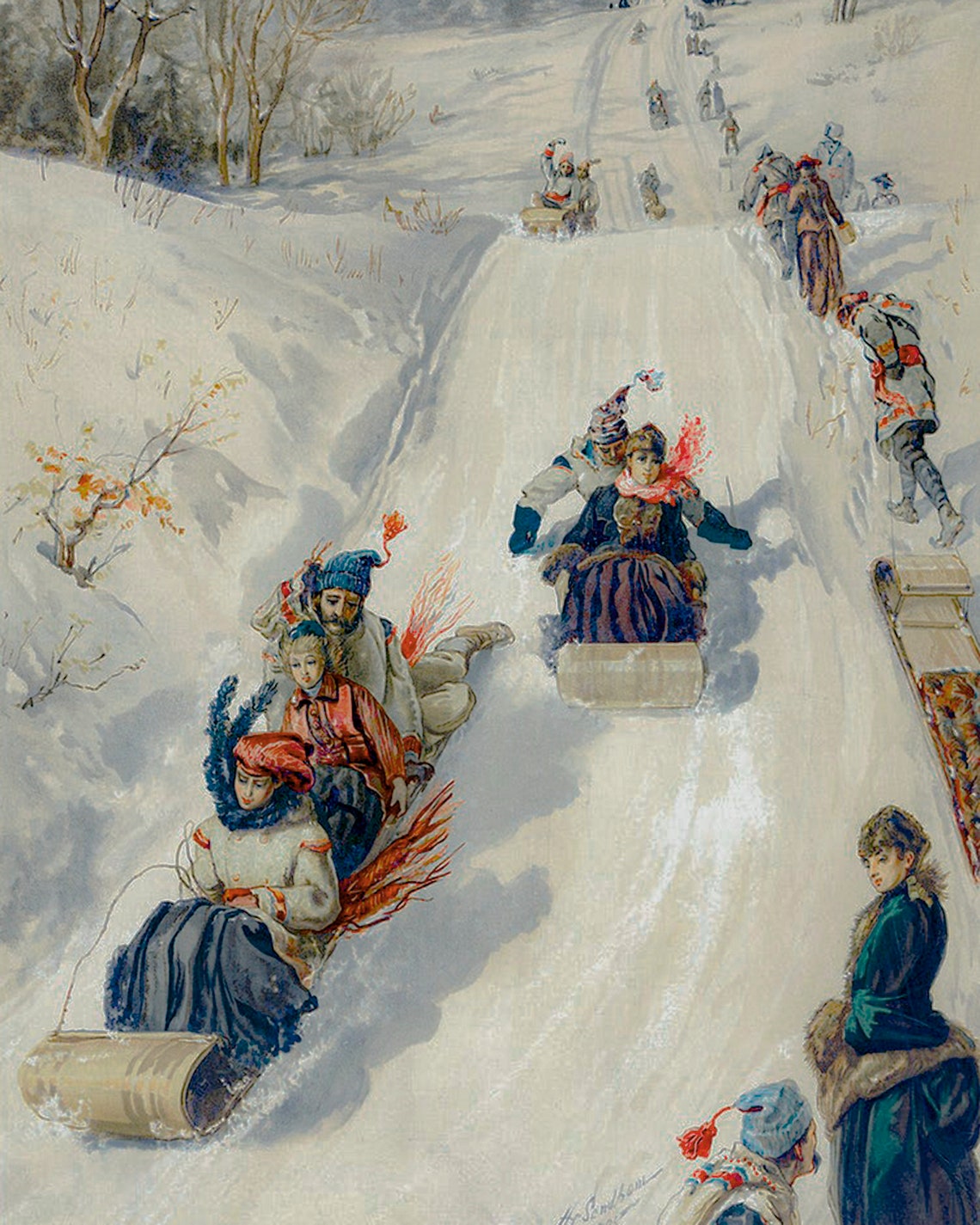 Vintage Sled Art Print Sledding Art Print Holiday Art | Etsy