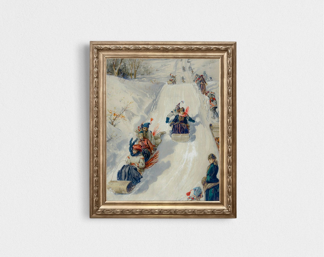 Vintage Sled Art Print, Sledding Art Print, Holiday Art, Holiday Art ...