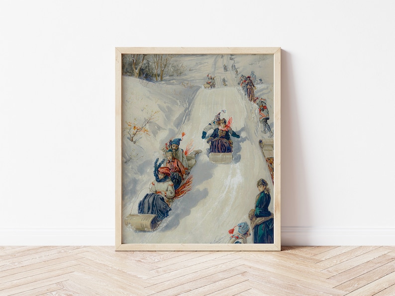 Vintage Sled Art Print Sledding Art Print Holiday Art - Etsy