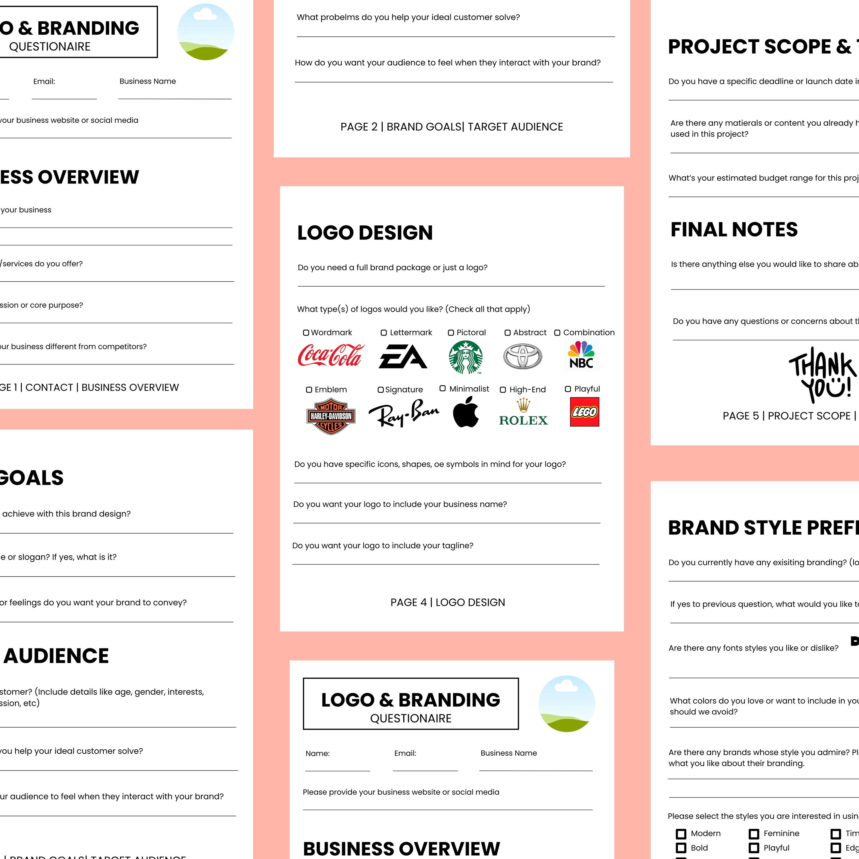 Brand Design Questionnaire Template | Client Discovery Form for Graphic ...