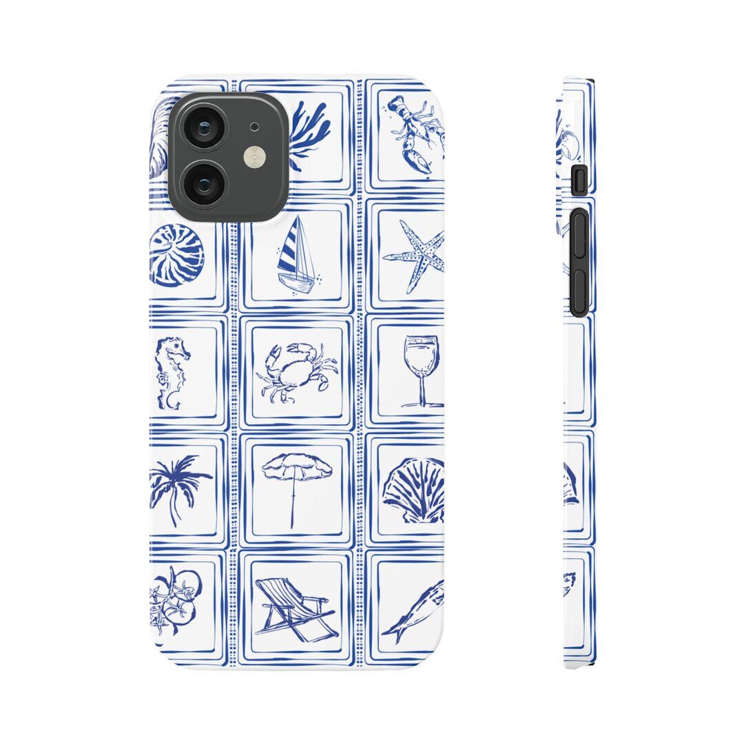 Phone Case, Blue Hand Drawn Squares Beachy Elements, Summer Cover ...
