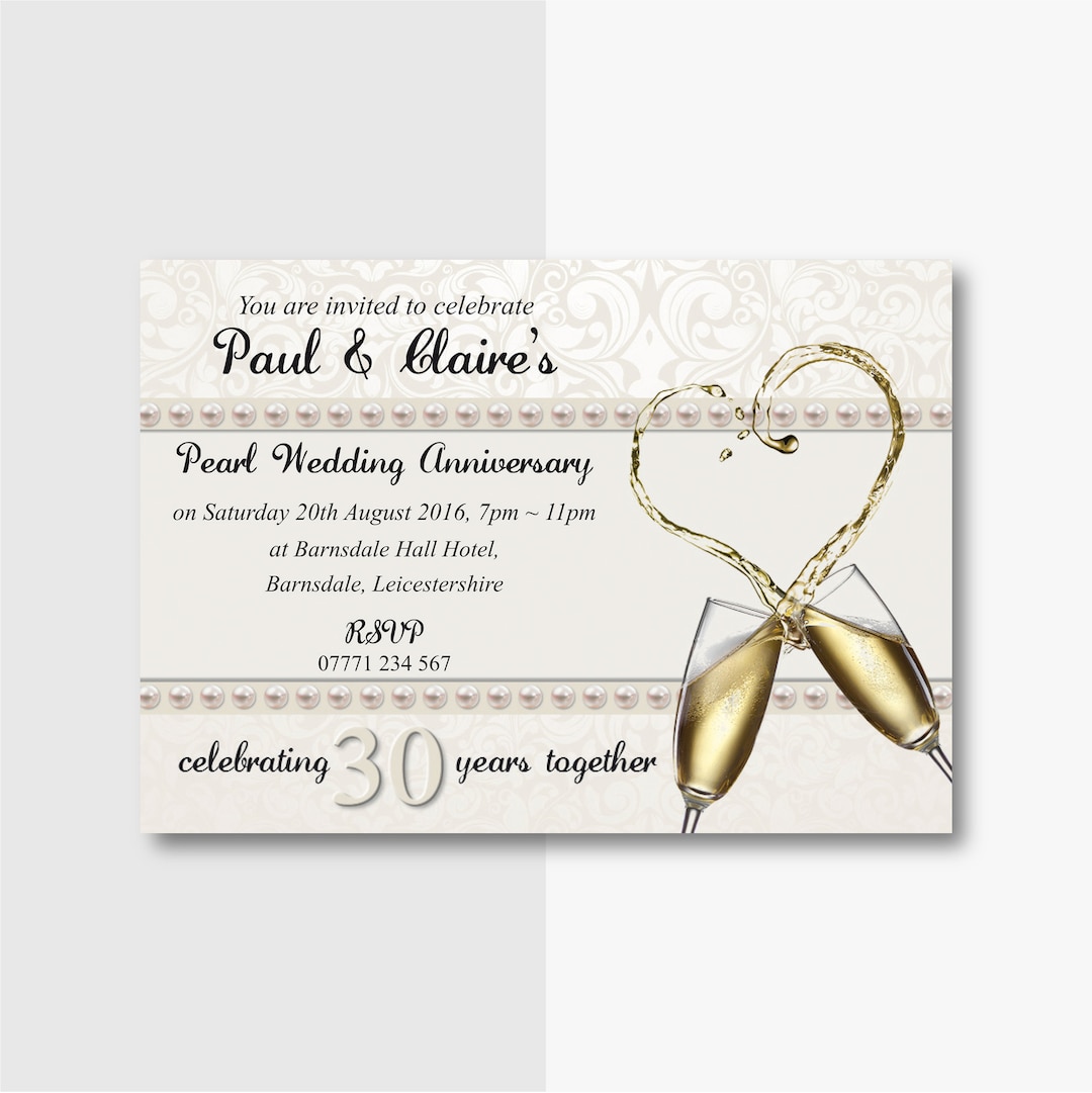 Personalised Surprise Pearl Wedding Anniversary Party Invites ...