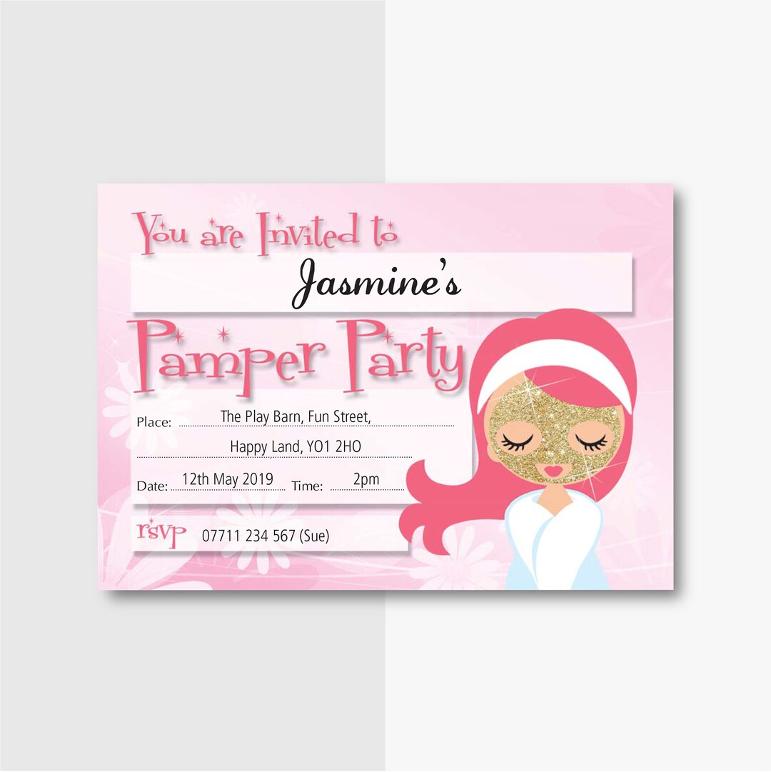 Pamper Party Personalised Birthday Party Invites Pack of 10 Invitations ...