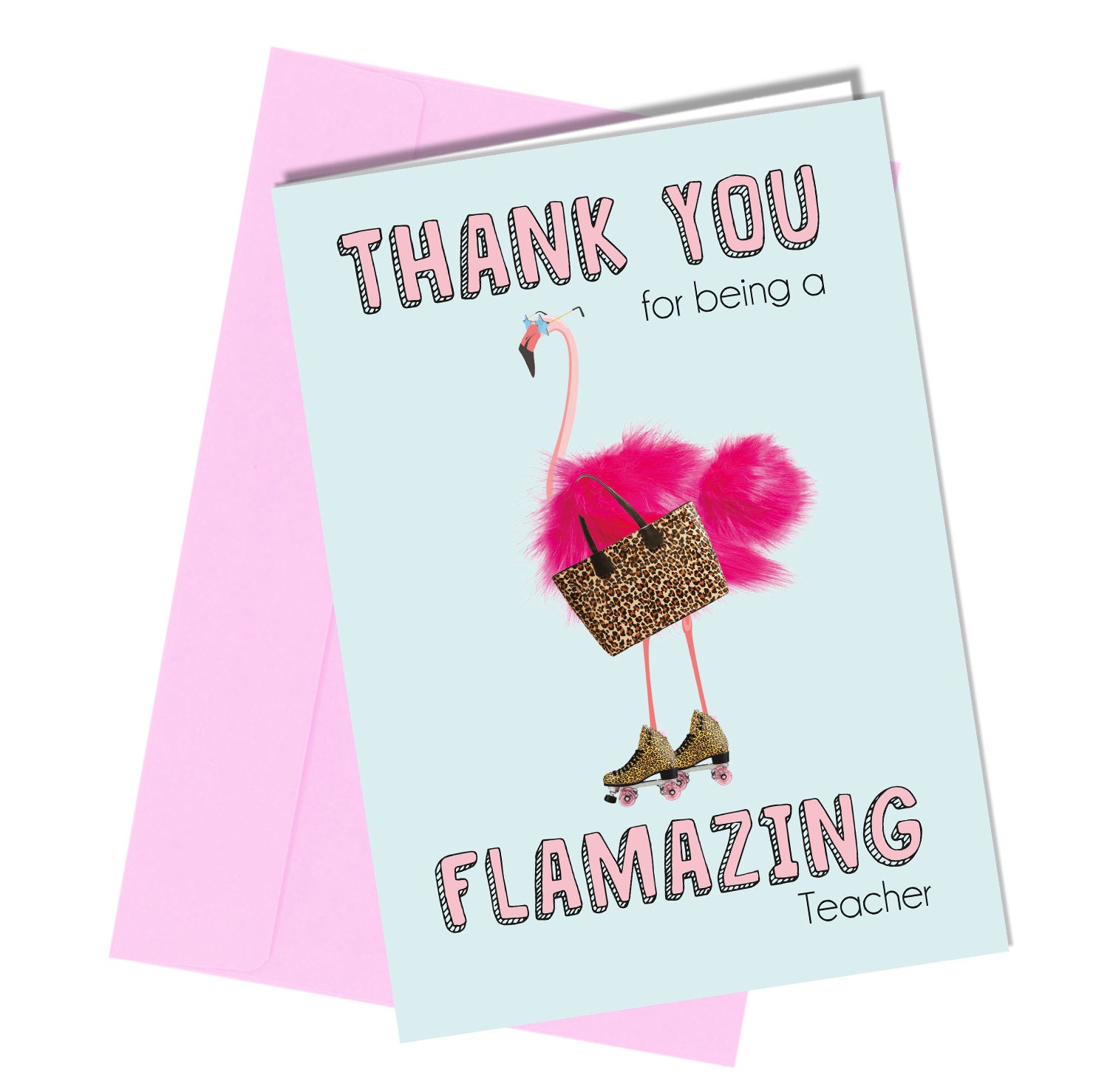 Flamingo Thank You Teacher Card Flamazing Leopard Print #111 - Etsy