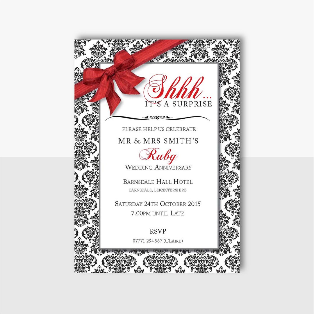 Personalised Surprise Ruby Wedding Party Invites | Shhh Invitations ...