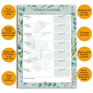 A4 Weekly Planner Pad | Organiser Schedule to Do Tear off Sheets ...