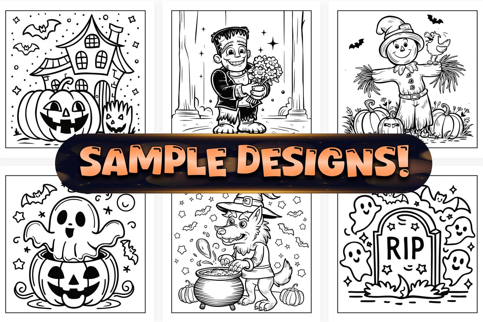 100 Pages Cute Halloween Coloring Pages - Etsy