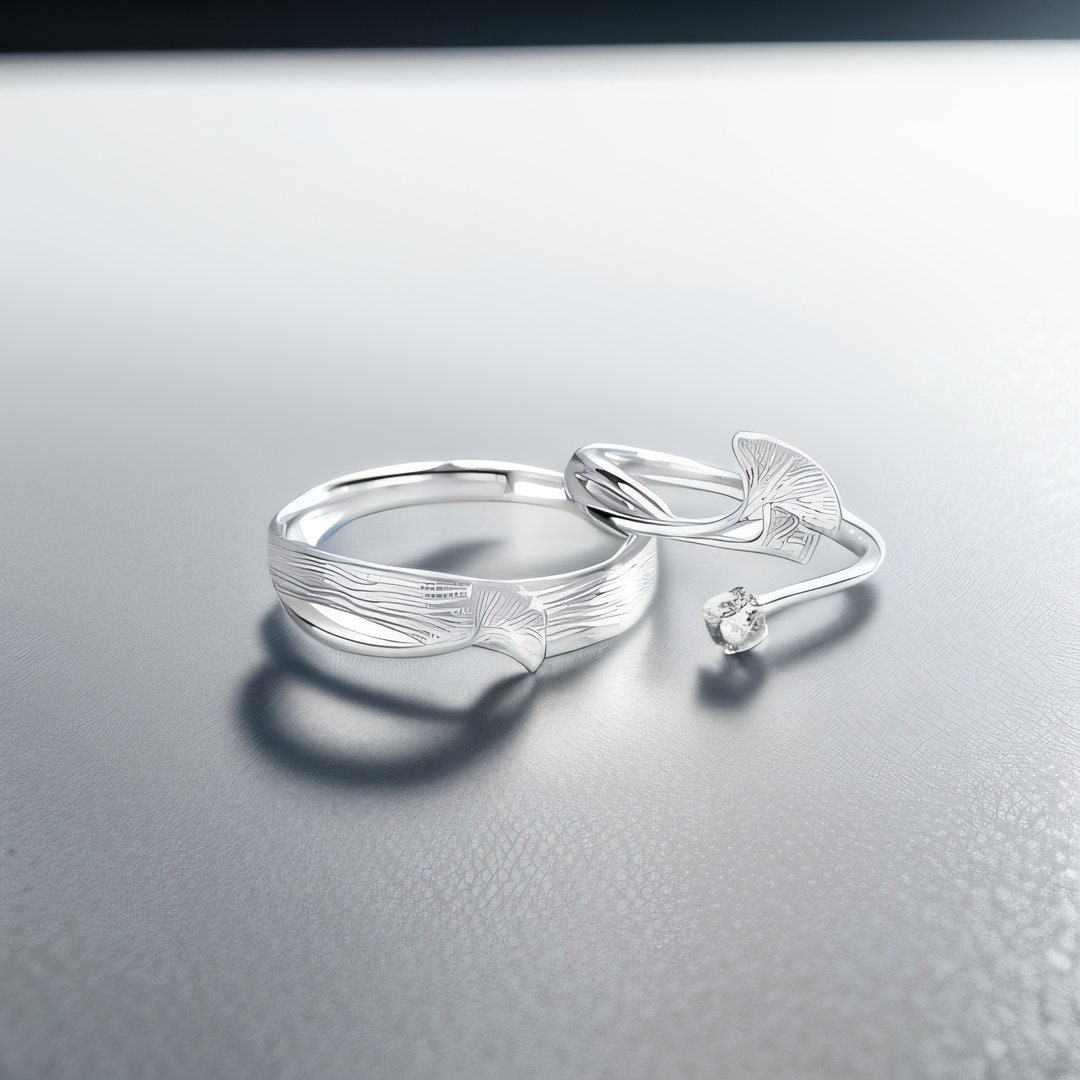 925 Sterling Silver Ginkgo Leaves Matching Rings Adjustable Free Engraving,gift Box,polishing ...