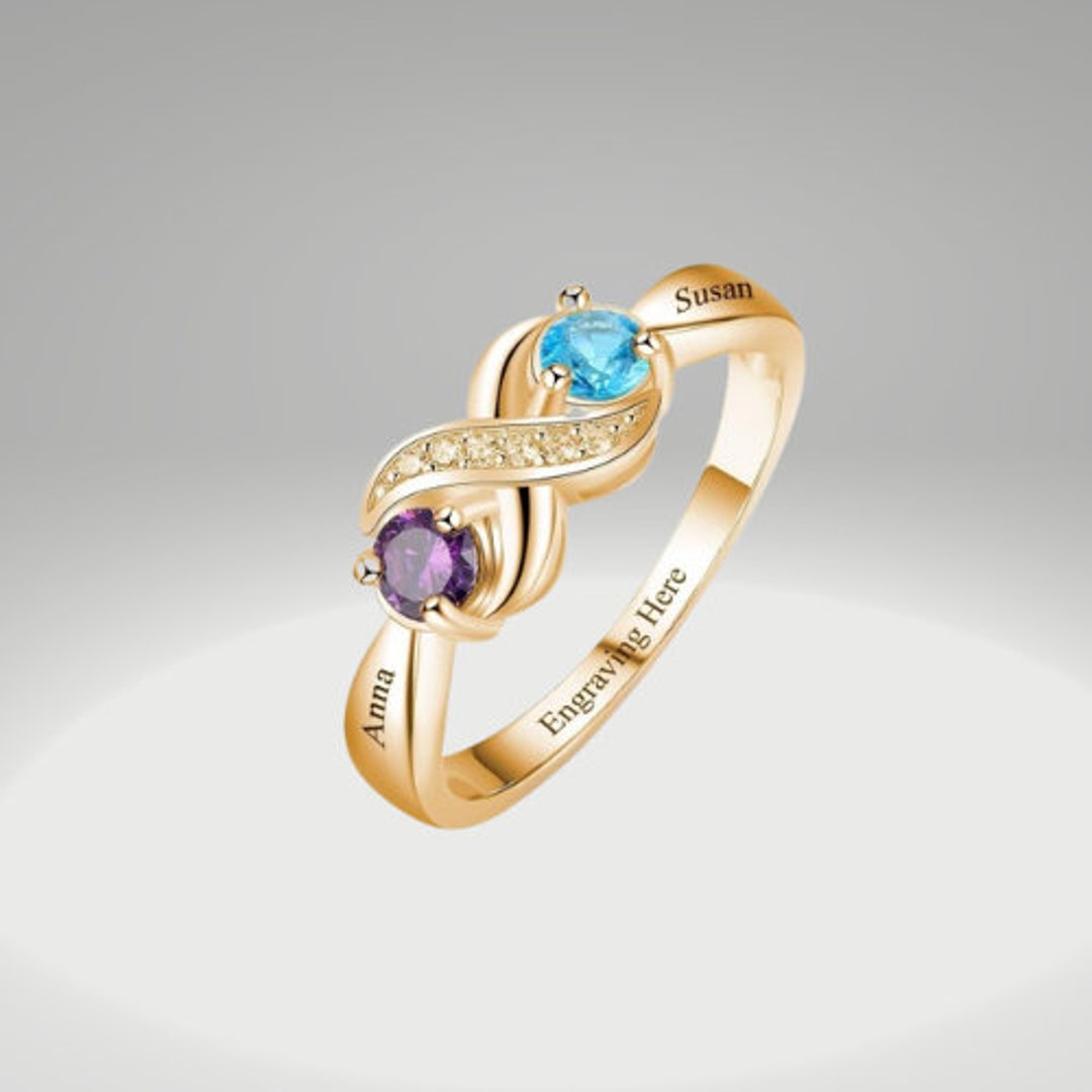 Custom Couple Names Infinity With Cubic Zirconia Birthstone Ring, Free ...