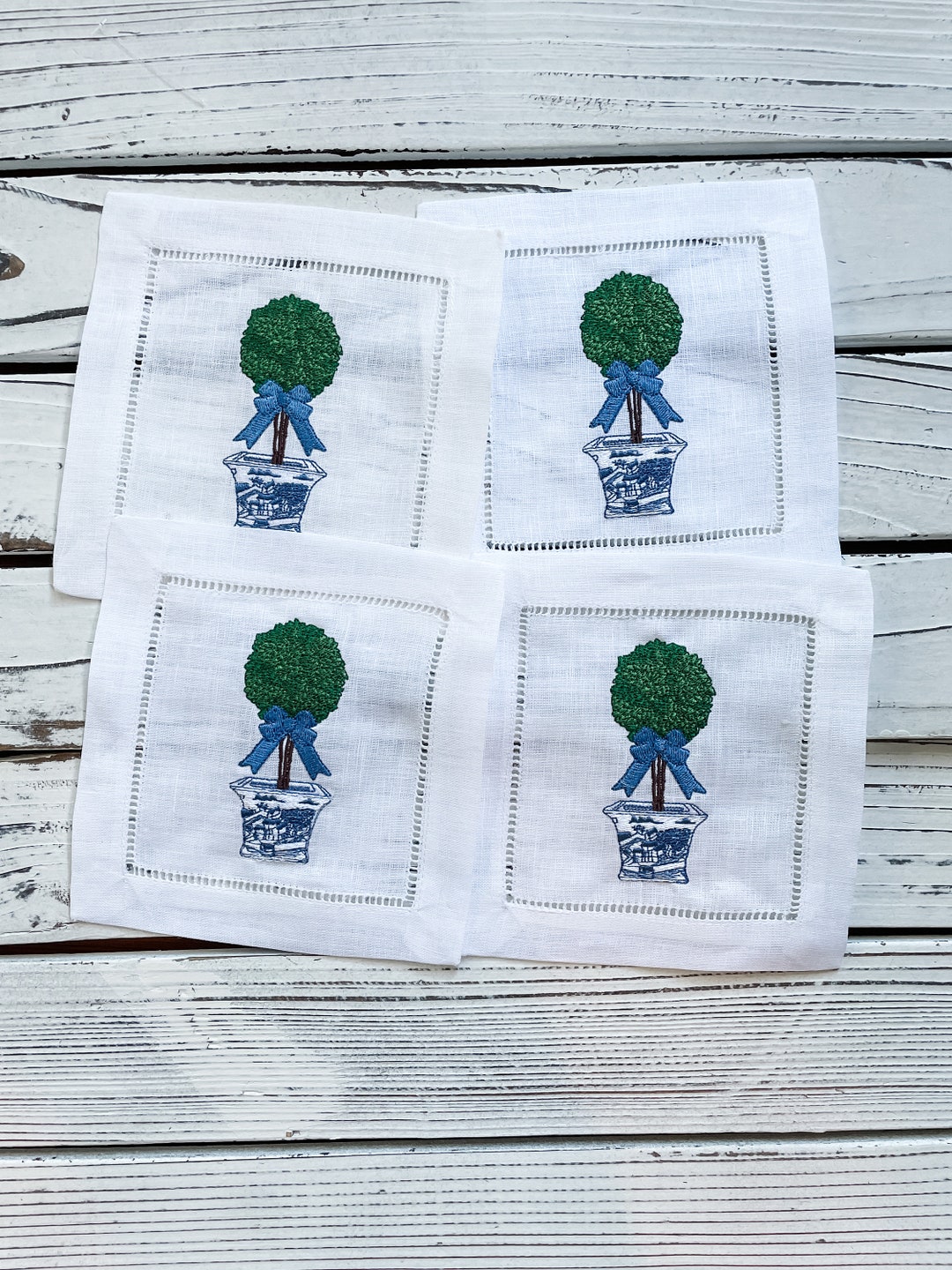 Topiary Set of 4 Cocktail Napkins or Guest Towel - Etsy