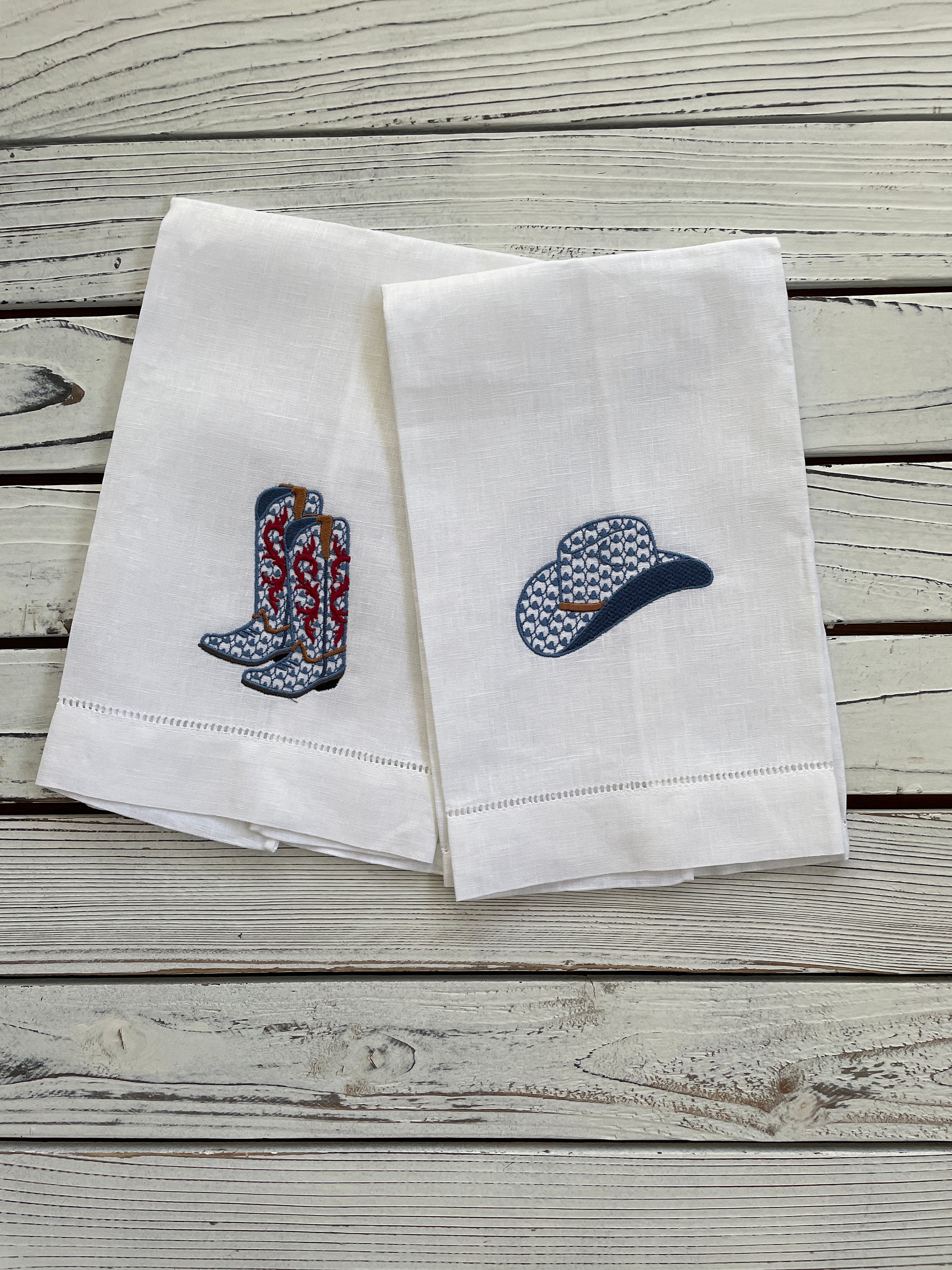 Cowboy Hat and Boot Set of 4 Cocktail Napkins or Guest Towels - Etsy