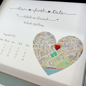 Framed First Date Map Gift, Personalised First Date Frame, First Date ...