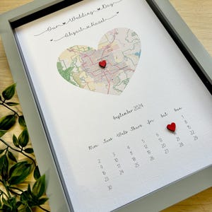 Framed Wedding Map Gift, Personalised Wedding Frame, Wedding Date Gift ...