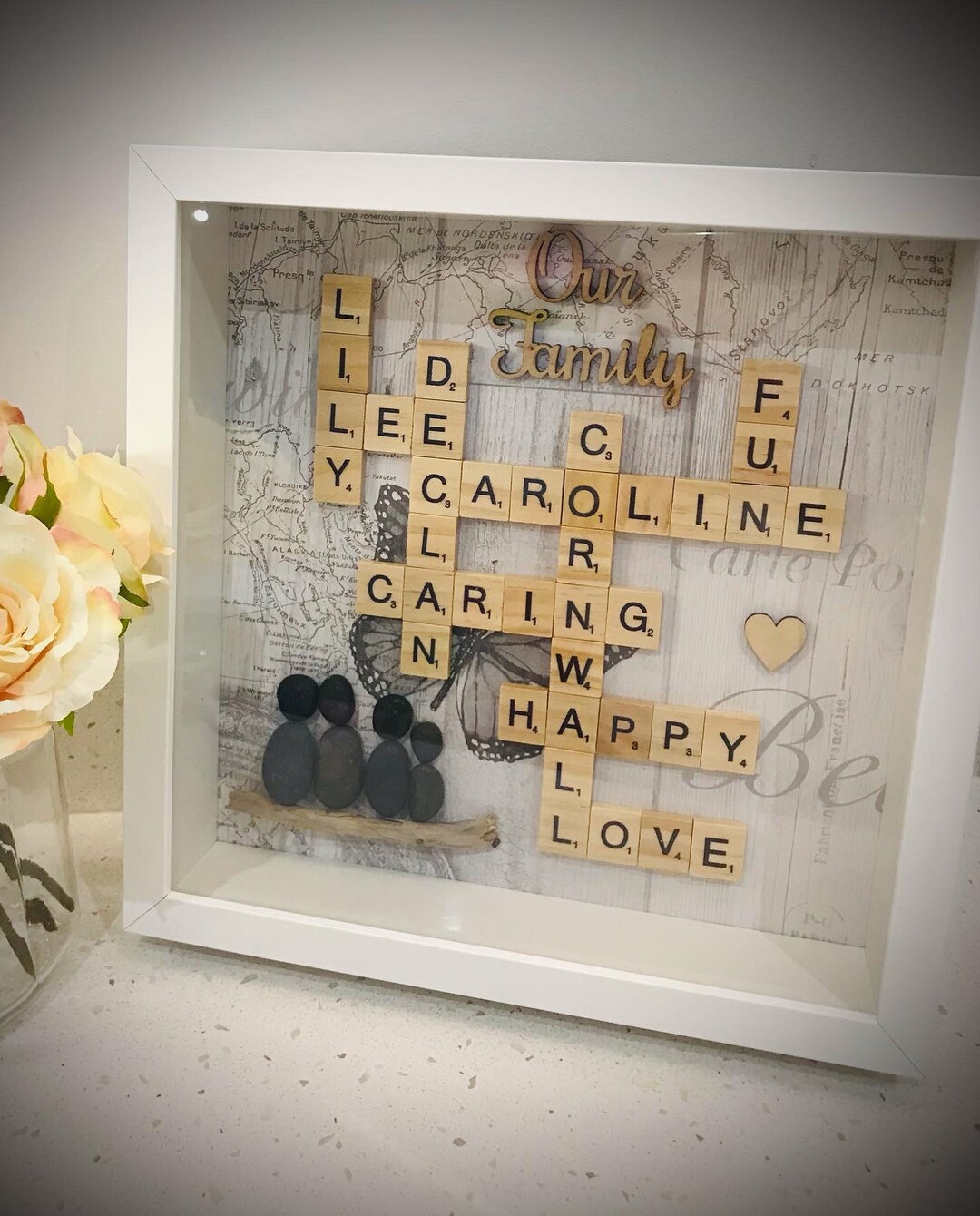 Family Scrabble & Pebble Frame, Personalised Gifts, Scrabble Art ...