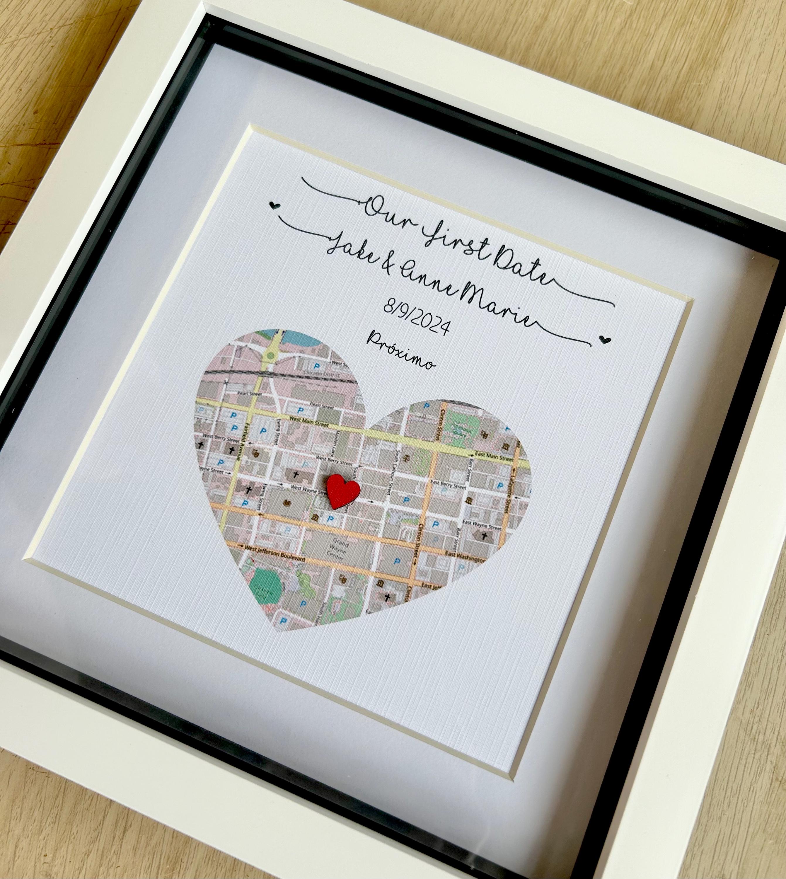 Framed First Date Map Gift, Personalised First Date Frame, First Date ...
