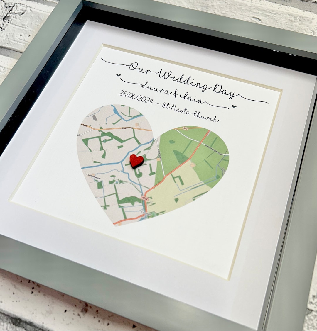 Framed Wedding Map Gift, Personalised Wedding Frame, Wedding Date Gift ...