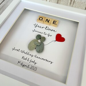 1st Wedding Anniversary Gift, Wedding Pebble Frame, Paper Anniversary ...