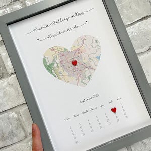 Framed Wedding Map Gift, Personalised Wedding Frame, Wedding Date Gift ...