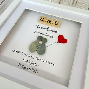 1st Wedding Anniversary Gift, Wedding Pebble Frame, Paper Anniversary ...