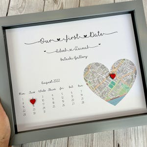 Framed First Date Map Gift, Personalised First Date Frame, First Date ...