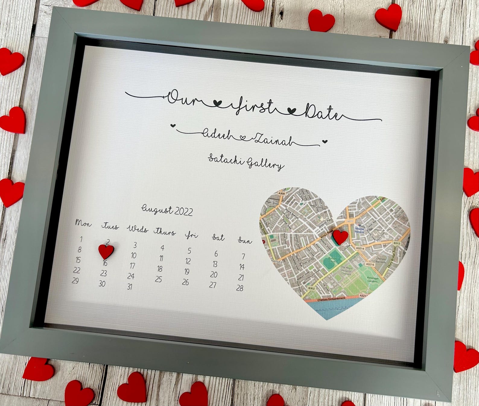 Framed First Date Map Gift, Personalised First Date Frame, First Date ...