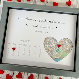 Framed First Date Map Gift, Personalised First Date Frame, First Date ...