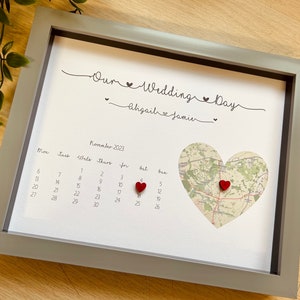 Framed Wedding Map Gift, Personalised Wedding Frame, Wedding Date Gift ...