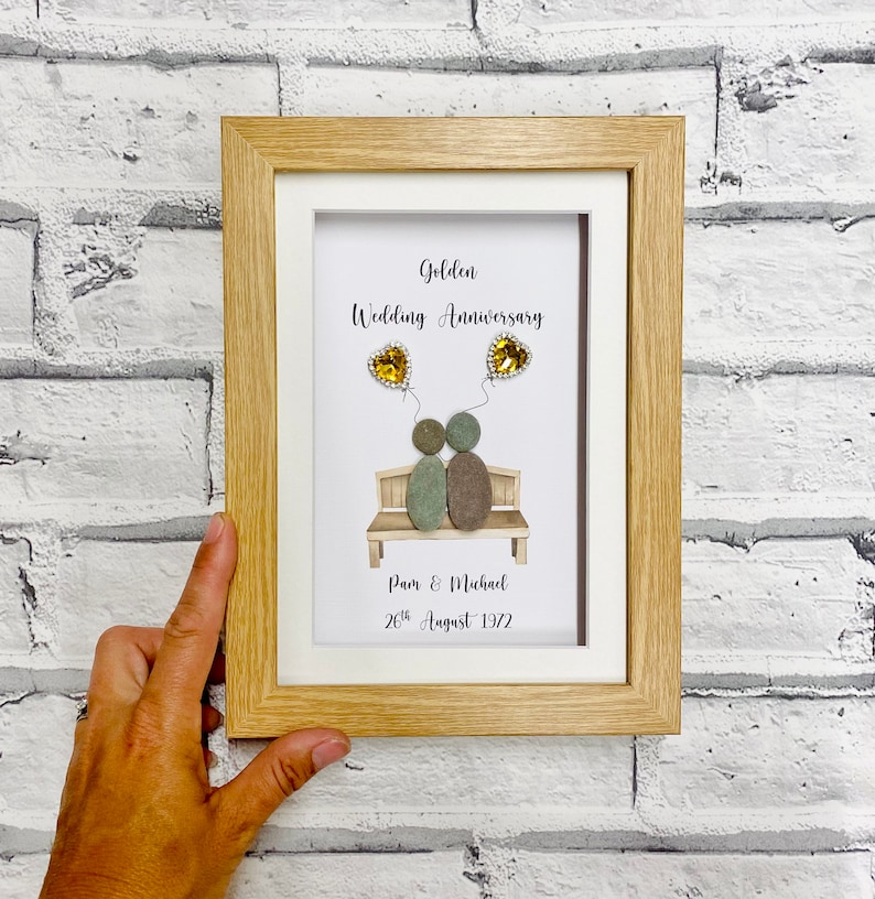 Golden Wedding Anniversary Pebble Art Golden Wedding Gift - Etsy