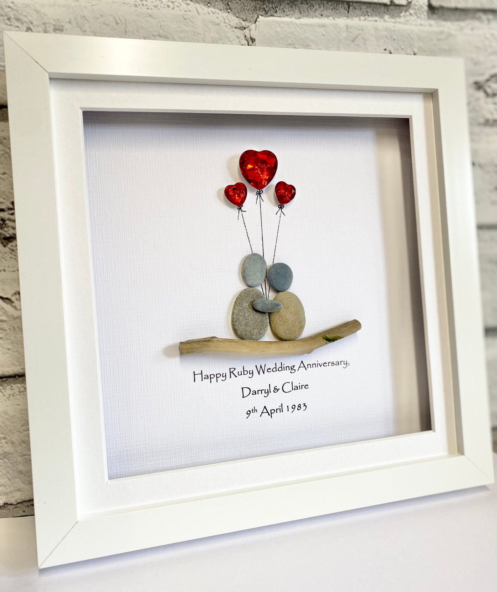 Ruby Wedding Anniversary Pebble Frame,personalised 40th Anniversary ...